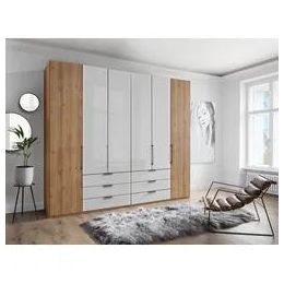 Faltt&uuml;renschrank Wiemann "Monaco", braun (bianco, eiche, nachbildung, glas wei&szlig;), B:246,9cm H:216cm T:58cm, Floatglas, Holzwerkstoff, Schr&auml;nke, Kleiderschrank Dreht&uuml;renschrank, Teil-Glasfront sowie hochwertige Beschl&auml;ge inkl. Schubladend&auml;mpfung