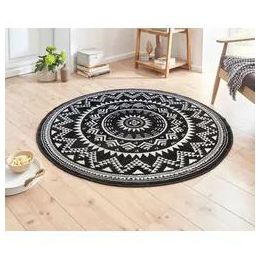 Teppich Hanse Home "Valencia" Gr. 9, schwarz (schwarz, creme), H:9mm &Oslash;:140cm, Kunstfaser, Teppiche, Teppich, Kurzflor, Modern, Vintage, Mandala, Wohnzimmer, Kinderzimmer, Flur