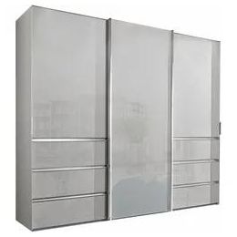 Schwebet&uuml;renschrank Wiemann "Malibu, stilvolles Design, Made in Germany", wei&szlig; (wei&szlig;, wei&szlig;glas), B:300cm H:236cm T:67cm, Schr&auml;nke, Schwebet&uuml;renschrank, mit Glasfront, in verschiedenen Breiten, Schubladen mit Selbsteinzug