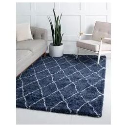 Hochflor-Teppich "Temara Shag, LAGERR&Auml;UMUNG", blau (marineblau, elfenbeinfarben), B:152cm H:51mm L:244cm, Polypropylen (PP), MyFlair M&Ouml;BEL & ACCESSOIRES, Teppiche, gewebt, Rauten Design, weich & kuschelig