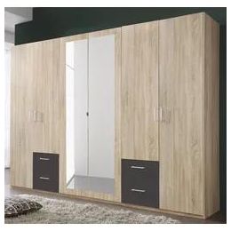 Kleiderschrank wimex "Freiburg", grau (struktureichefarben hell, graphit), B:270cm H:210cm T:58cm, Schr&auml;nke, Kleiderschrank Dreht&uuml;renschrank