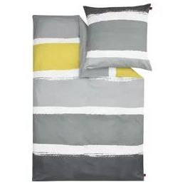 Bettw&auml;sche s.Oliver "Satinbettw&auml;sche s.Oliver", grau (grau, gelb), B/L: 140cm x 200cm, 1 Stk., 1 Stk., Mako-Satin, B/L: 70cm x 90cm, 2 Stk., Mako-Satin, Obermaterial: 100% Baumwolle, Bettw&auml;sche, Bettw&auml;sche