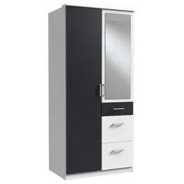 Kleiderschrank wimex "Click", wei&szlig; (wei&szlig;, graphit), B:90cm H:199cm T:58cm, Schr&auml;nke, Kleiderschrank Dreht&uuml;renschrank, mit Spiegel