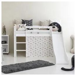 Hochbett Hoppekids "&laquo;Pets Natur&raquo;", wei&szlig; (wei&szlig;, pristine, wei&szlig;, wei&szlig;), B:81cm H:9cm L:168cm, Bett: 100% Massivholz, Nordische Kiefer;Rutsche: MDF;Vorhang: 100% Baumwolle;Matratze: Waterlily-Schaum mit vertikalen L&uuml;ftungsschlitzen;Matratzenbezug: 23% Bambus, 77% Polyester, gesteppt mit Thermowolle, Hochbetten, Hochbett, Rutsche & Vorhang Grau und viel Auswahl
