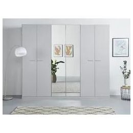 Dreht&uuml;renschrank Rauch "Kleiderschrank Schrank Garderobe TOPSELLER OTELI inkl. Inneneinteilung", grau (seidengrau), B:271cm H:229cm T:54cm, Holzwerkstoff, Schr&auml;nke, Dreht&uuml;renschrank, mit zus&auml;tzlichen Einlegeb&ouml;den, optional mit Spiegel MADE IN GERMANY