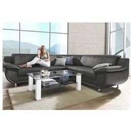 Ecksofa Trendmanufaktur "Rondo wahlweise mit Schlaffunktion, bequeme Armlehnen", grau (anthrazit, grau), B:267cm H:85cm T:247cm, Microfaser PRIMABELLE (100% Polyester);Kunstleder SOFTLUX;Struktur (54% Polyacryl, 46% Polyester);NaturLEDER (echtes Rindsleder) in Sitz und R&uuml;cken, Korpus Kunstleder SOFTLUX, Sofas, Ecksofa, L-Form, wahlw.mit Federkern, F&uuml;&szlig;e chromfarben, Unser Dauertiefpreis