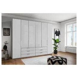 Kleiderschrank Wiemann "Monaco", grau (kieselgrau, dekor, glas wei&szlig;), B:295,3cm H:236cm T:58cm, Floatglas, Holzwerkstoff, Schr&auml;nke, Kleiderschrank, mit Glasfront sowie hochwertige Beschl&auml;ge inkl. D&auml;mpfung