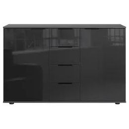Kombikommode wimex "Barcelona", schwarz (graphit, glas schwarz), B:130cm H:83cm T:41cm, Holzwerkstoff, Sideboards, Kombikommode, mit Glaselementen auf den T&uuml;ren