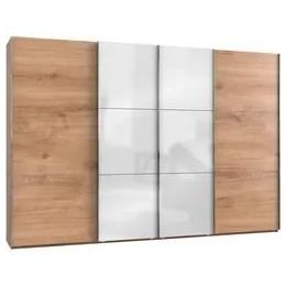 Schwebet&uuml;renschrank wimex "Level by fresh to go", braun (plankeneichefarben, wei&szlig;glas), B:350cm H:236cm, Schr&auml;nke, Schwebet&uuml;renschrank, mit Glast&uuml;ren und Synchron&ouml;ffnung
