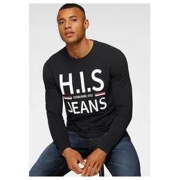 H.I.S. Langarmshirt H.I.S, Herren, Gr. M (48/50), schwarz, Single Jersey, Obermaterial: 100% Baumwolle, bedruckt, Basic schmal, Rundhals, gerader Abschluss, Shirts Langarmshirt, Langarm, schmaler Basic-Schnitt, bedrucktes Design