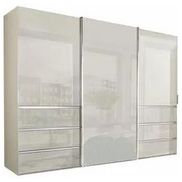 Schwebet&uuml;renschrank Wiemann "Malibu, stilvolles Design, Made in Germany", beige (champagner, champagnerglas), B:300cm H:236cm T:67cm, Schr&auml;nke, Schwebet&uuml;renschrank, mit Glasfront, in verschiedenen Breiten, Schubladen mit Selbsteinzug