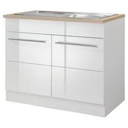 Sp&uuml;lenschrank KOCHSTATION "KS-Wien", wei&szlig; (wei&szlig; hochglanz), B:100cm H:85cm T:60cm, Holzwerkstoff, MDF, Schr&auml;nke, Sp&uuml;lenschrank, Breite 100 cm, inkl. Einbausp&uuml;le