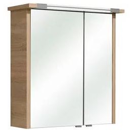 Spiegelschrank SAPHIR "Quickset 382 Badschrank, 2 Spiegelt&uuml;ren, 2 Einlegeb&ouml;den, 65 cm breit", braun (eiche natur), B:65cm H:72cm T:20cm, Schr&auml;nke, Spiegelschrank, inkl. LED-Beleuchtung, T&uuml;rd&auml;mpfer, Schalter-/Steckdosenkombination