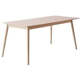 Esstisch HAMMEL FURNITURE "Meza Designtisch mit Auszugsfunktion und 2 Einlegeplatten", beige (naturfarben, naturfarben), B:165cm H:73,5cm T:90cm, Tischplatte: Wei&szlig; pigmentiertes, matt lackiertes Eichenfurnier (MDF-Kante natur), Gestell: Wei&szlig; pigmentiertes Eiche;Tischplatte mit Anti-Finger-Print;Tischplatte mit Anti-Finger-Print, Tische, Esstisch, bootsf&ouml;rmige Tischplatte MDF, Eiche Massivholzgeste