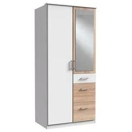Kleiderschrank wimex "Click", wei&szlig; (wei&szlig;, struktureichefarben hell), B:90cm H:199cm T:58cm, Schr&auml;nke, Kleiderschrank Dreht&uuml;renschrank, mit Spiegel