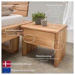 Nachtkonsole Home Affaire "Ultima Balkenbett Doppelbett, F&uuml;&szlig;e mit Kufenform", braun (wildeiche natur, ge&ouml;lt), B:50cm H:42cm T:36cm, Massivholz, Sideboards, Nachtkonsole, Massivholz, Skandinavisches Design, Robust, stabil, FSC zertifiziert