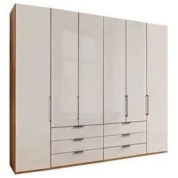 Faltt&uuml;renschrank Wiemann "Monaco, Kleiderschrank, Schrank, W&auml;scheschrank, mit edler Glasfront", braun (bianco, eiche, nachbildung, glas champagner), B:246,9cm H:236cm T:58cm, Floatglas, Holzwerkstoff, Schr&auml;nke, Kleiderschrank Dreht&uuml;renschrank, inkl. gep&auml;mpften Schubk&auml;sten und T&uuml;ren, mit Panorama&ouml;ffnung