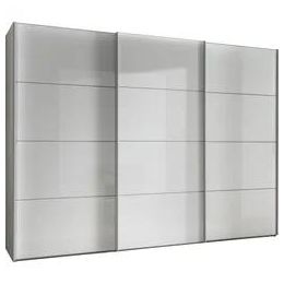 Schwebet&uuml;renschrank Wiemann "Kos", grau (kieselgrau, dekor, glas wei&szlig;), B:295,2cm H:236cm T:67cm, Glas, Holzwerkstoff, Schr&auml;nke, Schwebet&uuml;renschrank, mit Schattenfuge