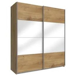 Schwebet&uuml;renschrank wimex "Easy", braun (plankeneichefarben, wei&szlig;glas), B:135cm H:210cm T:65cm, Schr&auml;nke, Schwebet&uuml;renschrank, mit Teilglas