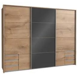 Schwebet&uuml;renschrank wimex "Valencia", grau (plankeneiche nachbildung, glas grau), B:270cm H:210cm T:65cm, Holzwerkstoff, Sicherheitsglas, Schr&auml;nke, Schwebet&uuml;renschrank, mit Glaselementen und Schubk&auml;sten