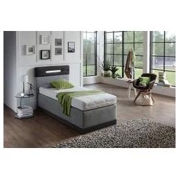 Boxspringbett, grau (anthrazit, grau), Ohne Topper, Liegefl&auml;che B/L: 90cm x 200cm, H3, 5-Zonen-Tonnentaschen-Federkernmatratze, Bezug Obermatratze 100% Polyester, waschbar bis 60C;Bezug Unterbox und Kopfteil: Mikrofaservelours (100% Polyester), Westfalia Schlafkomfort, Komplettbetten, Boxspringbett, mit LED-Beleuchtung