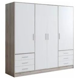 Kleiderschrank FORTE "Jupiter, Made in Europe, mit Schubladen", wei&szlig; (eiche, wei&szlig;), B:207cm H:200cm T:60cm, FSC-zertifizierter Holzwerkstoff, Schr&auml;nke, Kleiderschrank, Stauraum, 2 Breiten, 4 Farben, Schubladen, variable Einlegeb&ouml;den