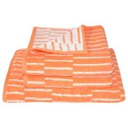 Handtuch Set Dyckhoff "New Coral Panels", orange (koralle), 3 Stk., Walkfrottier, Walkfrottier, Obermaterial: 100% Baumwolle, Handtuch-Sets, 2 Handt&uuml;cher (50x100 cm) und 1 Badetuch (70x140 cm)