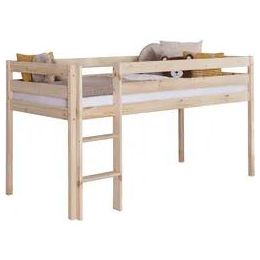 Hochbett Ticaa "Malte, FSC-zertifizierte Kiefer", beige (kiefer massiv natur), B:101cm H:114cm L:205cm, Hochbetten, Hochbett, mit Rollrost