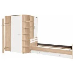 Jugendzimmer-Set wimex "Joker Kleiderschrank mit Garderobe, Bett und Stauraumschubladen", beige (eichefarben san remo, wei&szlig;), Schlafzimmerm&ouml;bel-Sets