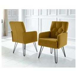 Sessel exxpo - SOFA FASHION "Doppio, Loungesessel mit Designuntergestell, bequem und elegant", gold (antic gold), B:61cm H:89cm T:67cm, Sessel, Sessel, aufwendige R&uuml;ckenverarbeitung, Breite 61 cm