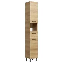 Hochschrank SAPHIR "Quickset 919 Badschrank, 30 cm breit, 2 T&uuml;ren, Nische, 1 Schublade", braun (riviera eiche quer nachbildung), B:30cm H:195,5cm T:33cm, Schr&auml;nke, Hochschrank, Badezimmer-Hochschrank inkl. T&uuml;rd&auml;mpfer, Griffe in Grau
