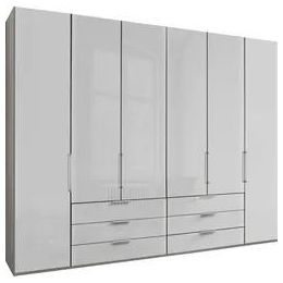 Faltt&uuml;renschrank Wiemann "Monaco, Kleiderschrank, Schrank, W&auml;scheschrank, mit edler Glasfront", grau (kieselgrau, dekor, glas wei&szlig;), B:295,3cm H:216cm T:58cm, Floatglas, Holzwerkstoff, Schr&auml;nke, Kleiderschrank Dreht&uuml;renschrank, inkl. gep&auml;mpften Schubk&auml;sten und T&uuml;ren, mit Panorama&ouml;ffnung
