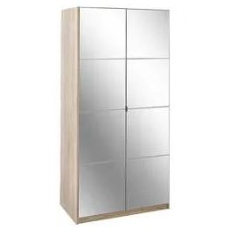 Kleiderschrank Priess "Malaga", braun (struktureichefarben hell), B:93cm H:193cm T:54cm, Holzwerkstoff, Schr&auml;nke, Kleiderschrank, mit Spiegelfront