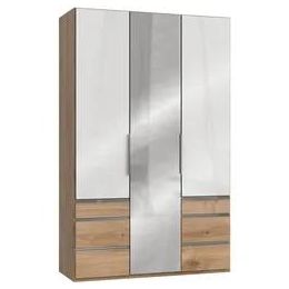 Kleiderschrank wimex "Level by fresh to go", braun (plankeneichefarben, wei&szlig;glas), B:150cm H:236cm T:58cm, Schr&auml;nke, Kleiderschrank Dreht&uuml;renschrank, mit Glas-und Spiegelt&uuml;ren