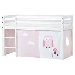 Hochbett Hoppekids "ECO Dream, Kinderbett, Spielbett, Halbhohes Bett aus Massivholz", rosa (wei&szlig;, eule rot), B:81cm H:105cm L:168cm, Kinderbett: 100% Massivholz: Nordische Kiefer, Vorhang: 100% Baumwolle, Matratzenbezug: 77% Polyester, 23% Bambusfasern, Matratze: Waterlily Matratzenkern, Hochbetten, Hochbett Kinderbett, inkl. Vorhang-Set Creator, Bettgr&ouml;&szlig;e & Matratze w&auml;hlbar