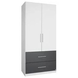Kleiderschrank Rauch "Dreht&uuml;renschrank Schrank Garderobe W&auml;scheschrank Schlafzimmer ALVOR", schwarz-wei&szlig; (wei&szlig;, graumetallic), B:91cm H:197cm T:54cm, Holzwerkstoff, Schr&auml;nke, Kleiderschrank Dreht&uuml;renschrank, erh&auml;ltlich optional mit Spiegel, 2 gro&szlig;e Schubladen MADE IN GERMANY