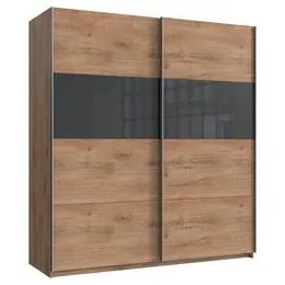 Schwebet&uuml;renschrank wimex "Bramfeld TOPSELLER Kleiderschrank", braun (plankeneiche, absetzung grauglas), B:180cm H:198cm T:64cm, Schr&auml;nke, Schwebet&uuml;renschrank, mit Glaselementen und zus&auml;tzlichen Einlegeb&ouml;den