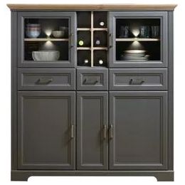 Highboard Innostyle "Jasmin", grau (graphitfarben, eichefarben), Holzwerkstoff graphitfarben (Korpus)/ MDF graphitfarben (Front)/MDF eichefarben (Absetzung), Holzwerkstoff, MDF, Sideboards, Highboard, 2 Glas-/Holzt&uuml;ren, 8 offene F&auml;cher, inkl. LED-Beleuchtung