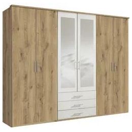 Kleiderschrank wimex "Ben", braun (plankeineiche nachbildung, absetzung wei&szlig;), B:270cm H:210cm T:58cm, Schr&auml;nke, Kleiderschrank, mit jeweils drei Schubk&auml;sten