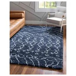 Hochflor-Teppich "Temara Shag, LAGERR&Auml;UMUNG", blau (marineblau, elfenbeinfarben), B:122cm H:51mm L:183cm, Polypropylen (PP), MyFlair M&Ouml;BEL & ACCESSOIRES, Teppiche, gewebt, Scandi Design, ideal im Wohnzimmer & Schlafzimmer