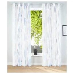 Gardine OTTO HOME "Dimona" Gr. 4, wei&szlig; (wei&szlig;, blau), B:140cm H:245cm, Voile, Polyester, Gardinen, Gardine, 2-er Set, transparent, Voile, Polyester, Wellen