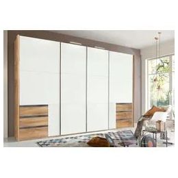 Schwebet&uuml;renschrank wimex "Level by fresh to go", braun (plankeneichefarben, wei&szlig;glas), B:350cm H:216cm, Schr&auml;nke, Schwebet&uuml;renschrank, mit Glast&uuml;ren und Synchron&ouml;ffnung