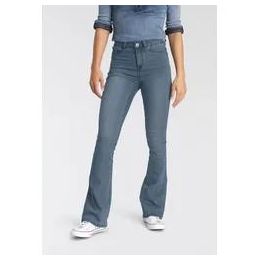 Bootcut-Jeans Arizona "Ultra Stretch", Damen, Gr. 84, K + L Gr, blau (blau used), Denim/Jeans, Obermaterial: 63% Baumwolle, 32% Polyester, 5% Elasthan, eng lang, Jeans, ausgestellte Beinform, Used-Waschung, hohe Leibh&ouml;he, Topseller