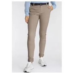 Chinohose AJC, Damen, Gr. 38, N-Gr, beige, Web, Obermaterial: 98% Baumwolle, 2% Elasthan, kontrastfarbene Details, unifarben, gerade, unten schmal lang, Hosen Chinohose, in l&auml;ssiger Form mit konstrastfarbendem G&uuml;rtel