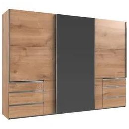 Schwebet&uuml;renschrank wimex "Level by fresh to go", grau (plankeneichefarben, grauglas), B:300cm H:216cm T:65cm, Schr&auml;nke, Schwebet&uuml;renschrank, mit Glast&uuml;r
