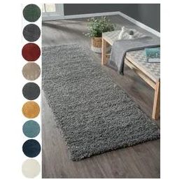 Hochflor-L&auml;ufer "My Shaggy", grau, B:80cm H:37mm L:300cm, Polypropylen (PP), MyFlair M&Ouml;BEL & ACCESSOIRES, Teppiche, Shaggy, Uni Farben, leicht gl&auml;nzend, Microfaser, extra flauschig