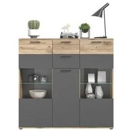 Highboard Home Affaire "Riga", braun (nox oak nb, basalt grau nb), B:140cm H:134cm T:37cm, FSC-zertifizierter Holzwerkstoff, Sideboards, Highboard, Breite 40 cm