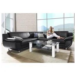 Ecksofa Trendmanufaktur "Rondo wahlweise mit Schlaffunktion, bequeme Armlehnen", schwarz, B:267cm H:85cm T:247cm, Microfaser PRIMABELLE (100% Polyester);Kunstleder SOFTLUX;Struktur (54% Polyacryl, 46% Polyester);NaturLEDER (echtes Rindsleder) in Sitz und R&uuml;cken, Korpus Kunstleder SOFTLUX, Sofas, Ecksofa, L-Form, wahlw.mit Federkern, F&uuml;&szlig;e chromfarben, Unser Dauertiefpreis