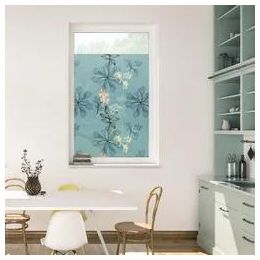 Fensterfolie LICHTBLICK ORIGINAL "Fensterfolie selbstklebend, Sichtschutz, Aqua Floral - Blau", blau, B:100cm L:180cm, Polyvinylchlorid (PVC), Fensterfolien