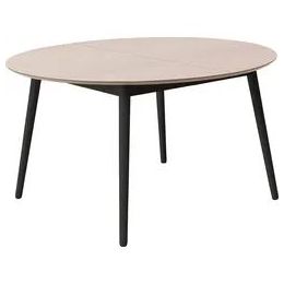 Esstisch HAMMEL FURNITURE "Meza Designtisch mit Auszugsfunktion und 2 Einlegeplatten", beige (naturfarben, schwarz), B:135cm H:73,5cm T:135cm, Tischplatte: Wei&szlig; pigmentiertes, matt lackiertes Eichenfurnier (MDF-Kante natur), Gestell: Gestell: Wei&szlig; pigmentierte Eiche matt Lack (Massivholz);Tischplatte mit Anti-Finger-Print, Tische, Esstisch, &Oslash;135(231) cm, runde Tischplatte aus MDF/Laminat, Massivho